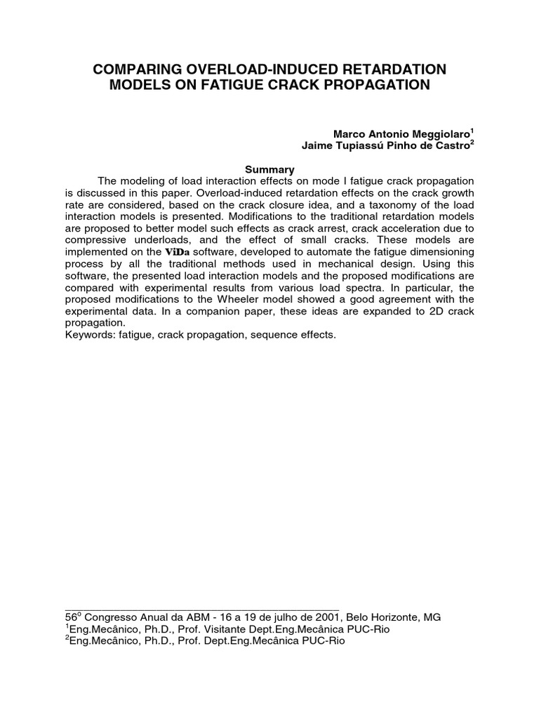 Meggiolarro - Comparing Overload-Induced | PDF | Fracture | Fatigue ...