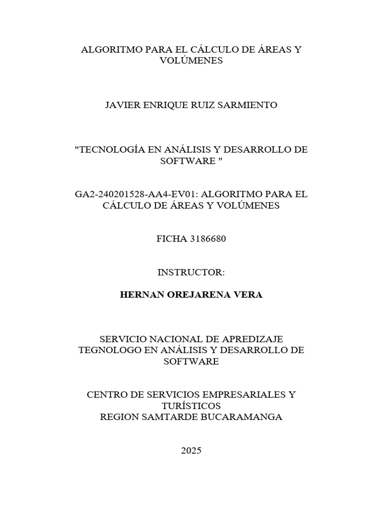 Algoritmo para El Cálculo de Áreas y Volúmenes | PDF | Volumen | Algoritmos