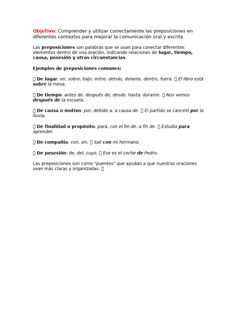 Uso efectivo de preposiciones en español | PDF