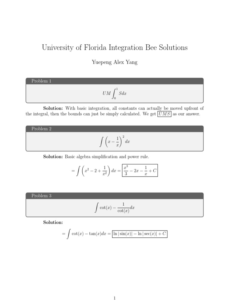 Integration Bee Solutions Overview | PDF | Discrete Mathematics ...