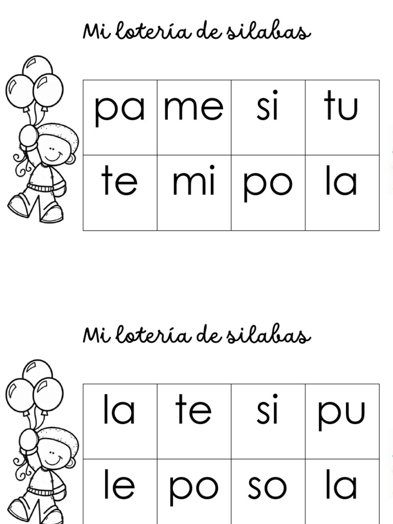 Lotería de Sílabas: Juego Educativo | PDF