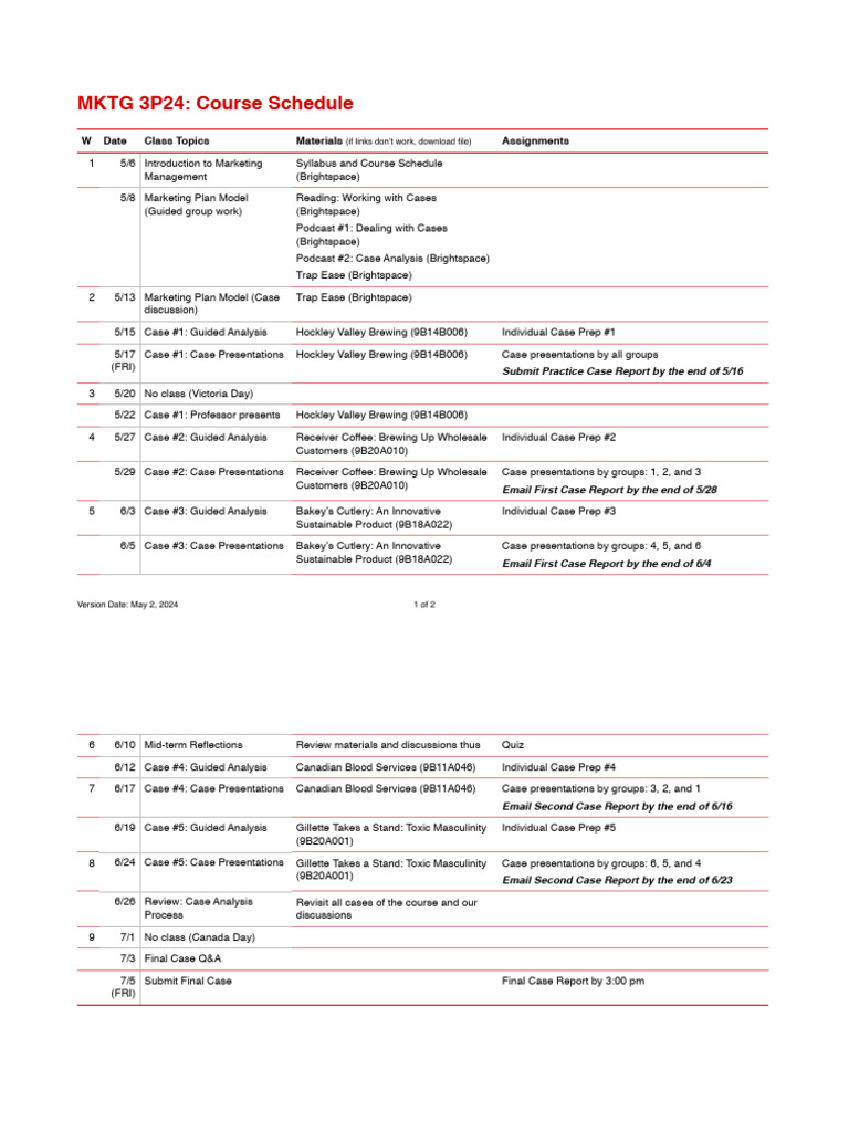 3P24 Course Schedule - Spring 2024 | PDF