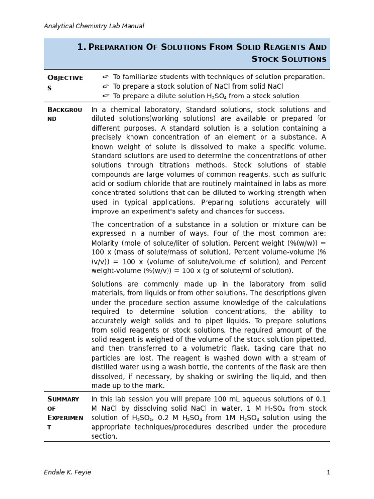 Preparing 0.1M H2SO4 Solutions | PDF | Chemistry | Applied And ...