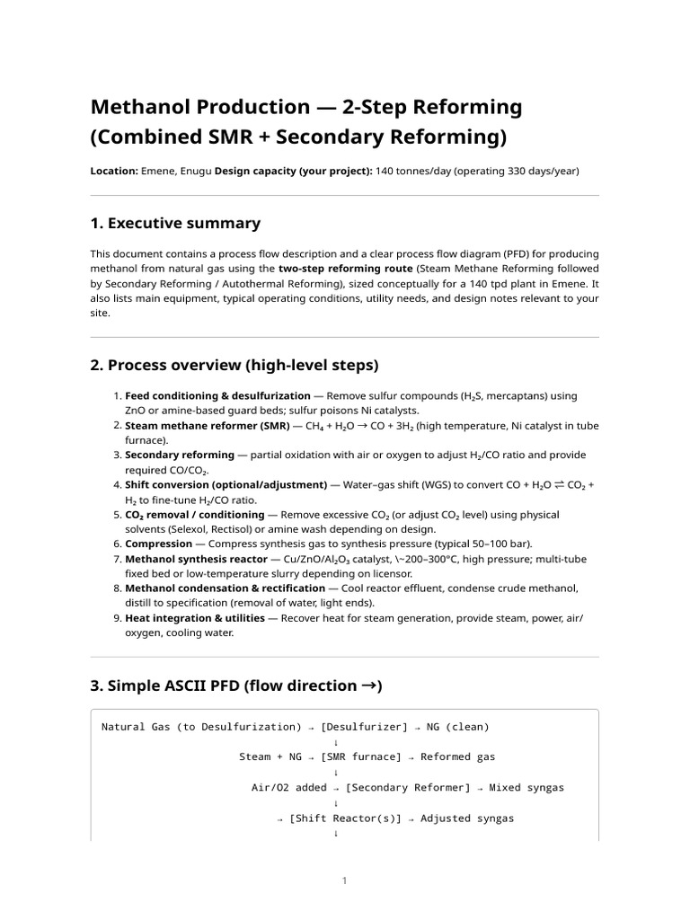 Methanol Production via 2-Step Reforming | PDF | Natural Gas | Methanol