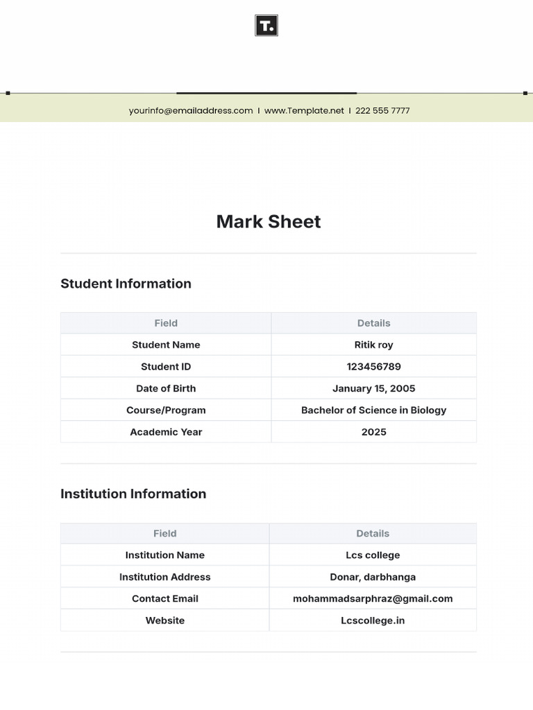 Marksheet Template | PDF