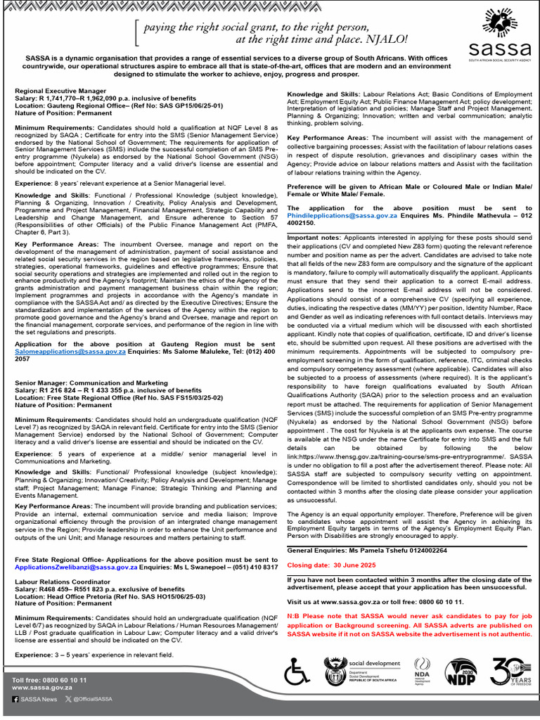 SASSA Head Office Sunday Times Newspaper Advert (15 June 2025) Final ...