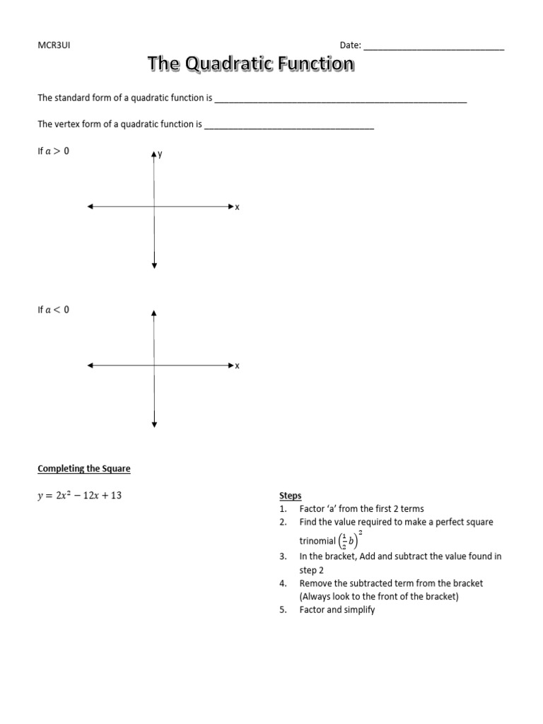 Quadratic Functions Overview | PDF