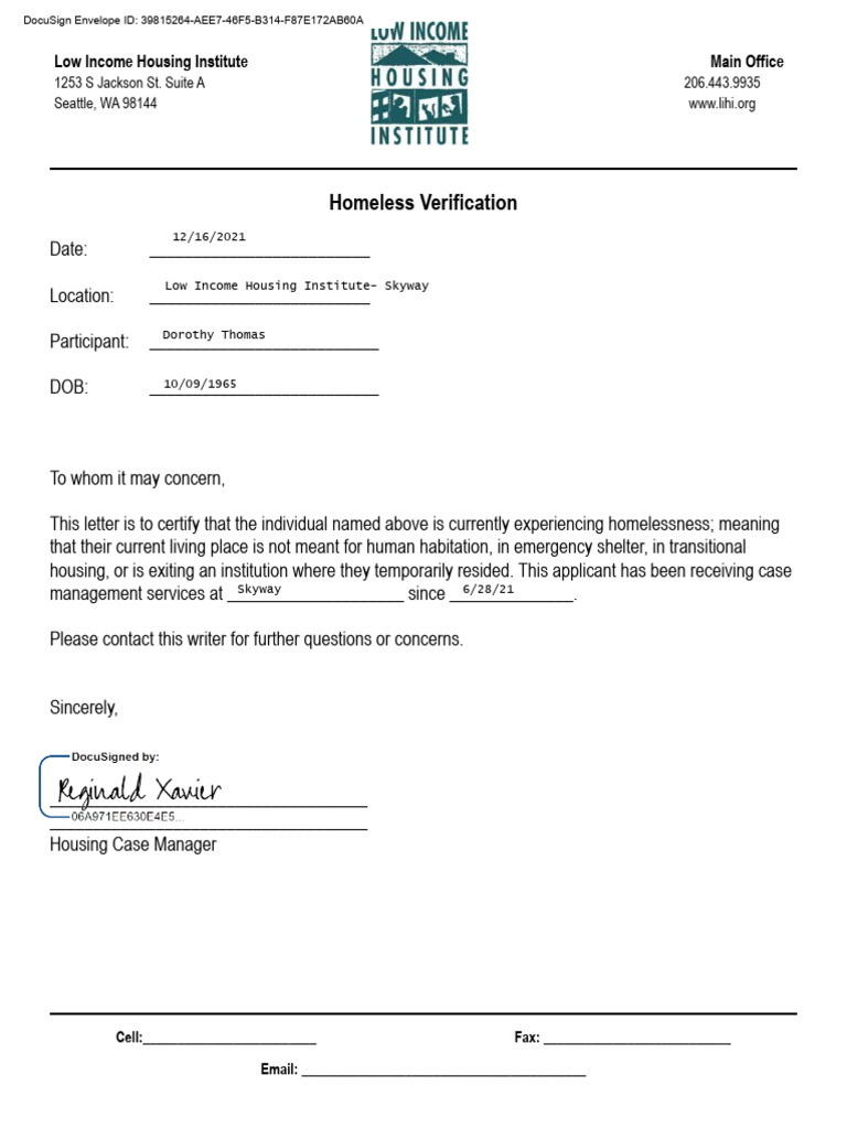 Homeless Verification Letter Template | PDF