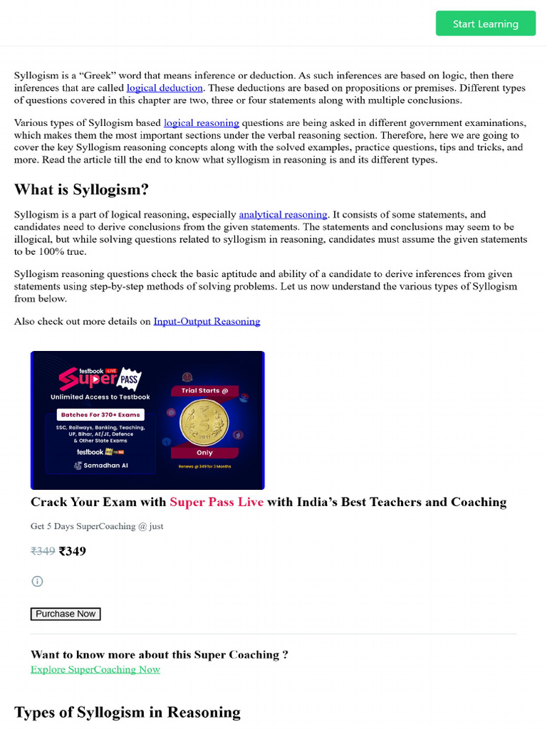 Syllogism Reasoning - Key Concepts, Solved Examples and Tricks | PDF