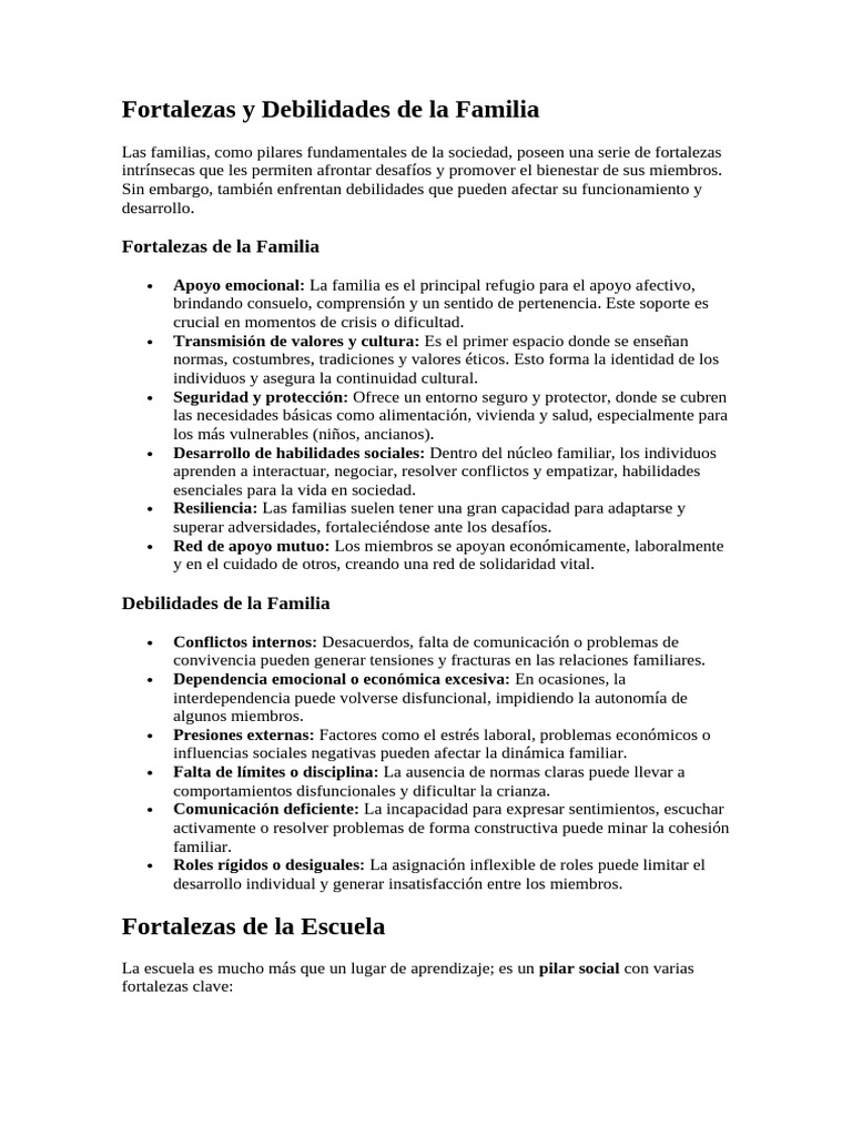 Fortalezas y Debilidades Familiares | PDF | Comunidad | Familia
