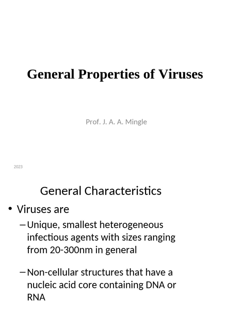 1 General Properties of Viruses - 2023 | PDF | Virus | Dna