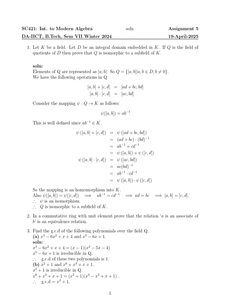 Asg5 Soln | PDF | Field (Mathematics) | Mathematical Structures