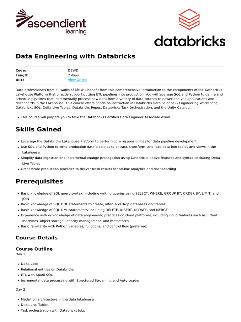 Data Engineering With Databricks | PDF | Sql | Data