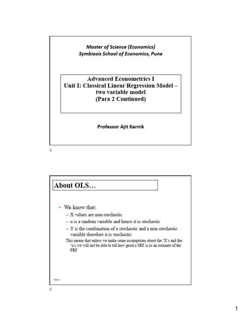 Advanced Econometrics 1 (Lecture of 5 August 2025) | PDF | Ordinary Least Squares | Errors And ...