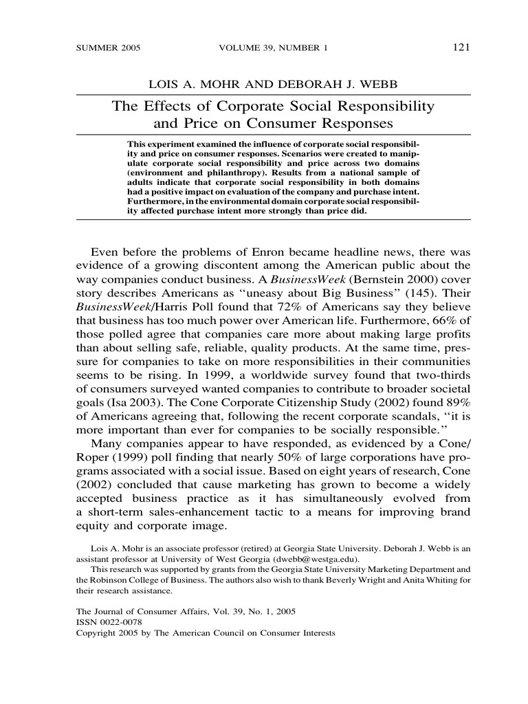 CSR and Price Impact on Consumer Behavior | PDF | Corporate Social ...