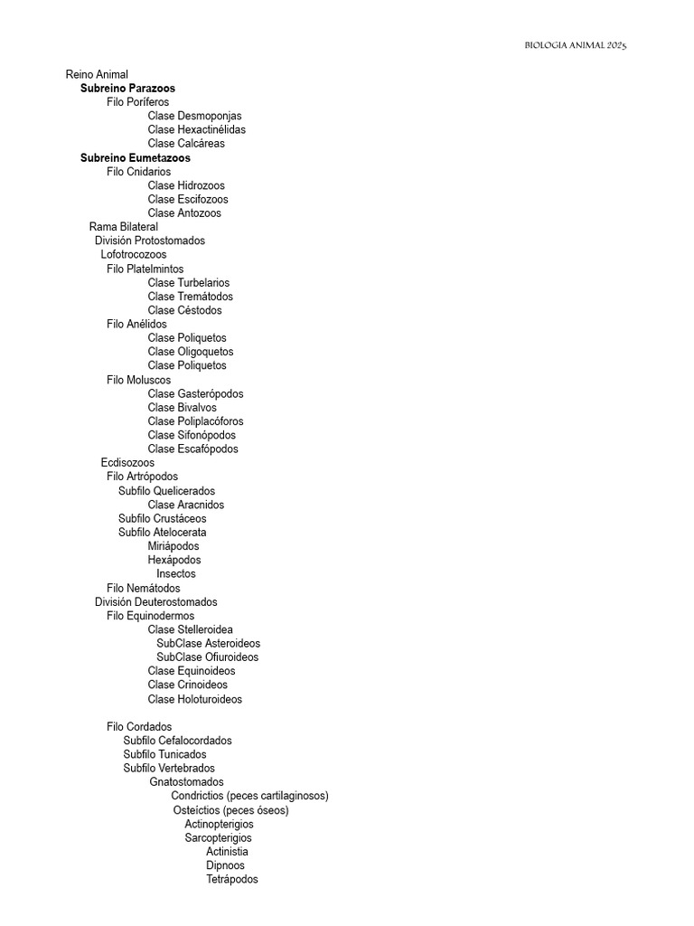 I. Lista Taxónomica Biologia Animal | PDF