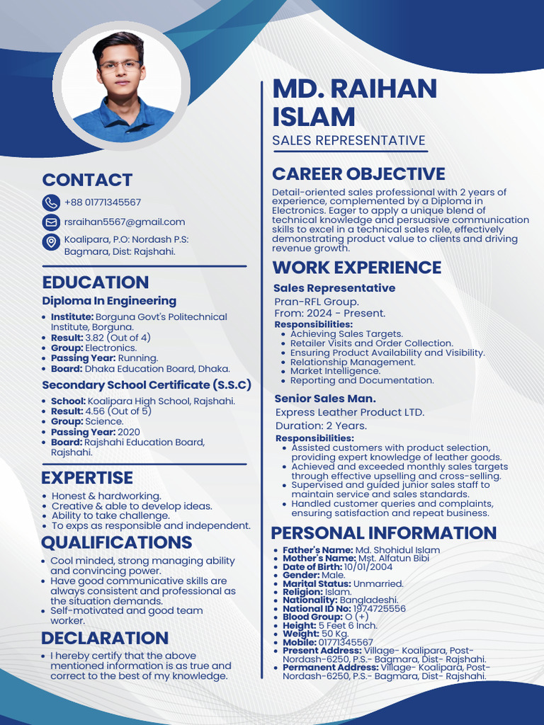 Updated CV of (Md. Raihan Islam) | PDF | Sales
