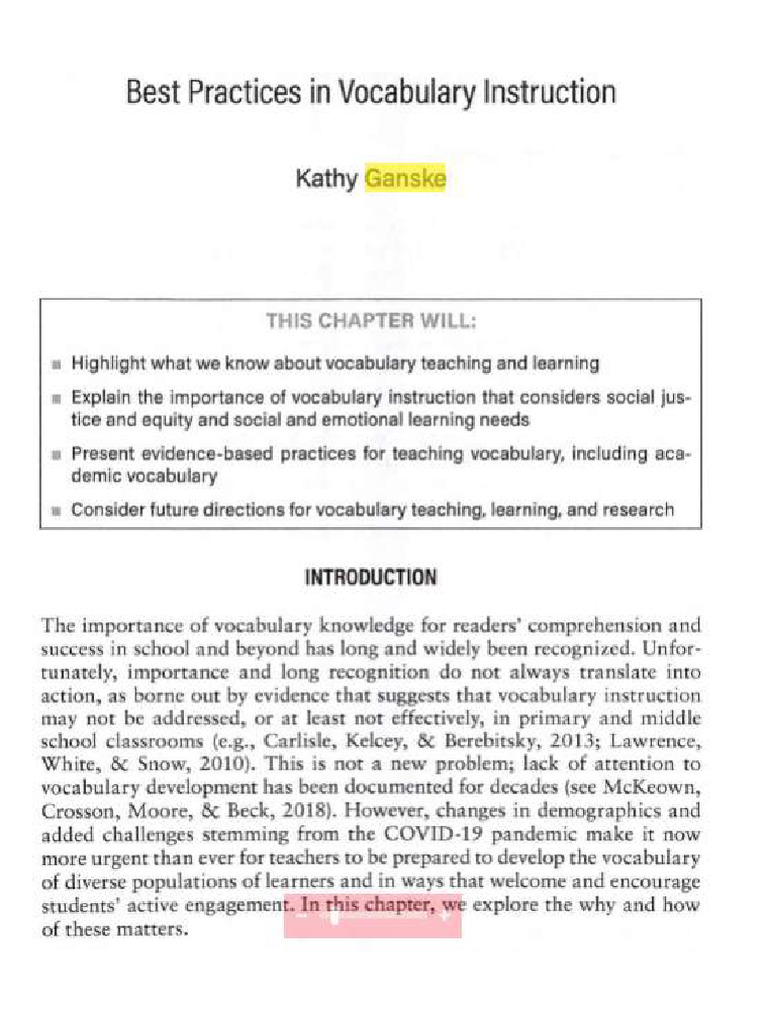 Best Practices in Vocabulary | PDF