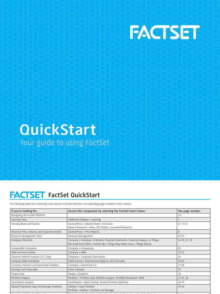 FactSet QuickStart Manual | PDF | Keyboard Shortcut | Fact Set