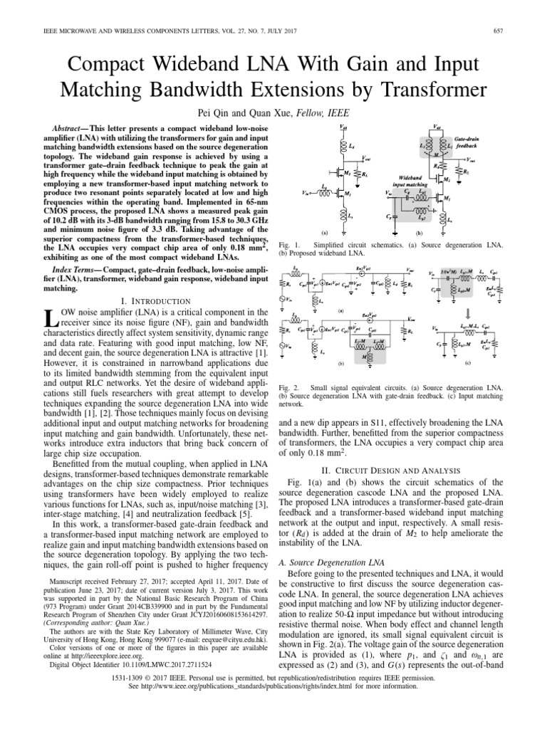Compact Wideband LNA with Transformer Techniques | PDF | Bandwidth ...