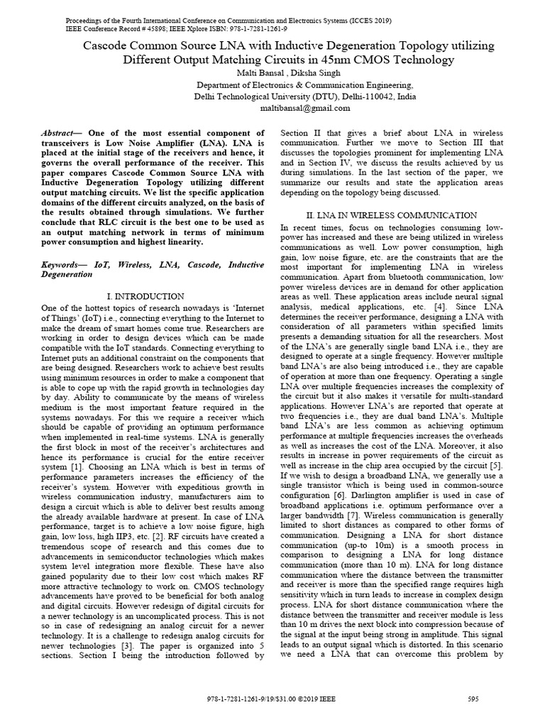 Inductive Degeneration in LNA Design | PDF | Inductor | Amplifier