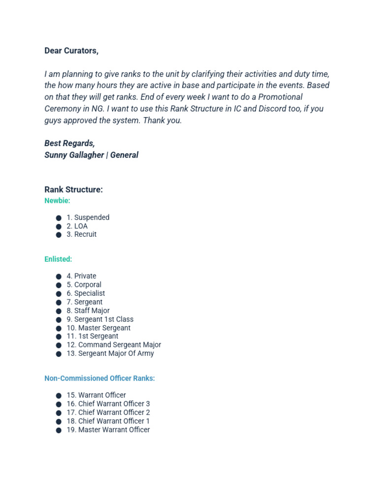 Proposed Rank Structure for Unit | PDF