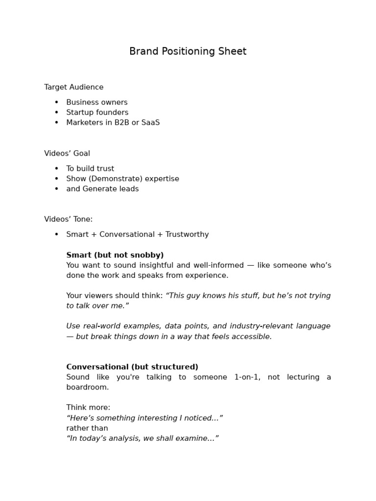 Brand Positioning Sheet | PDF