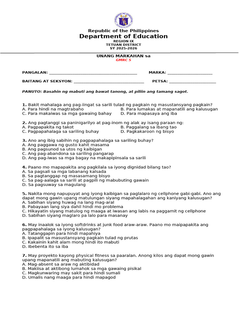 GMRC First Periodical Test | PDF