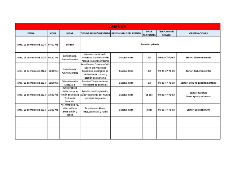 Formato de Agenda | PDF