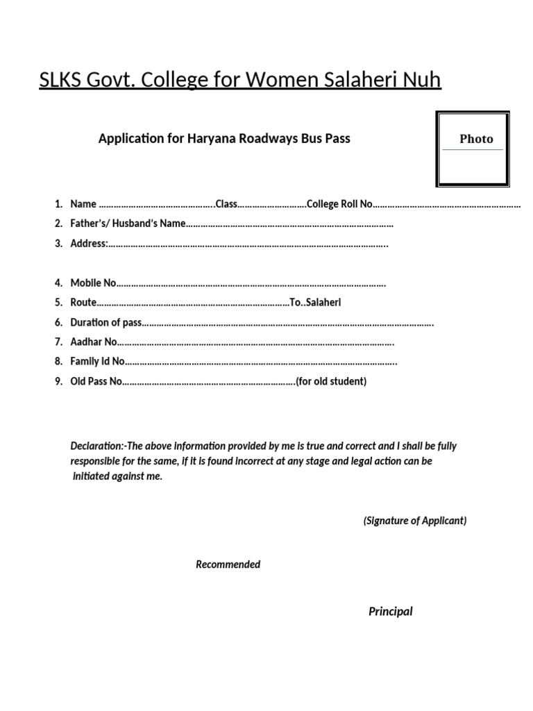 Application Roadways Bus Pass Form | PDF