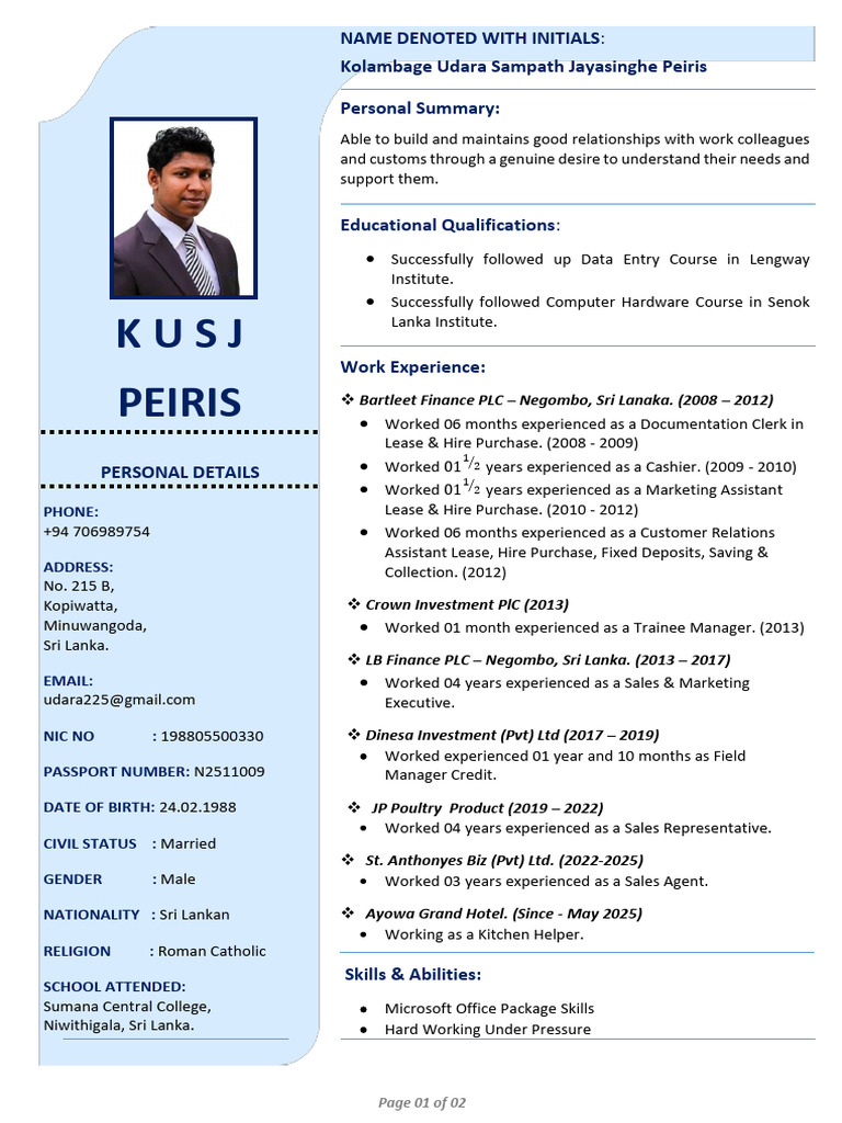 Sri Lankan Sales and Marketing Resume | PDF
