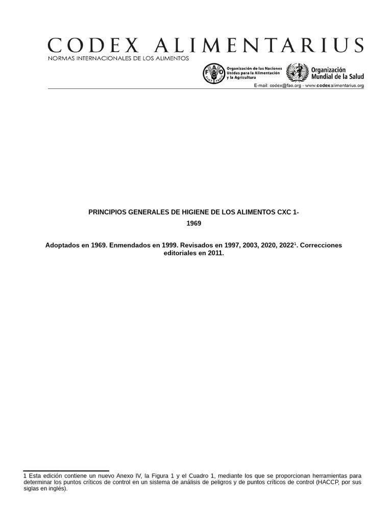 Cxc_001 - Principios Generales de Higiene de Los Alimentos Codex Haccp | PDF | Seguridad ...