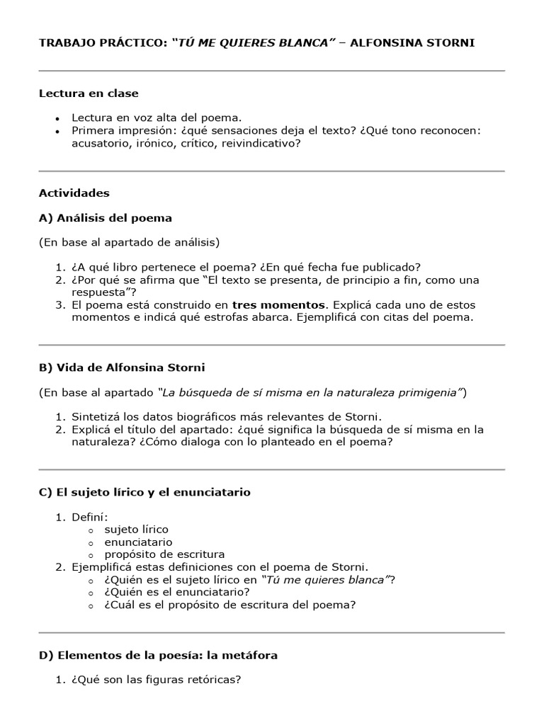 "Tú Me Quieres Blanca" - Alfonsina Storni | PDF