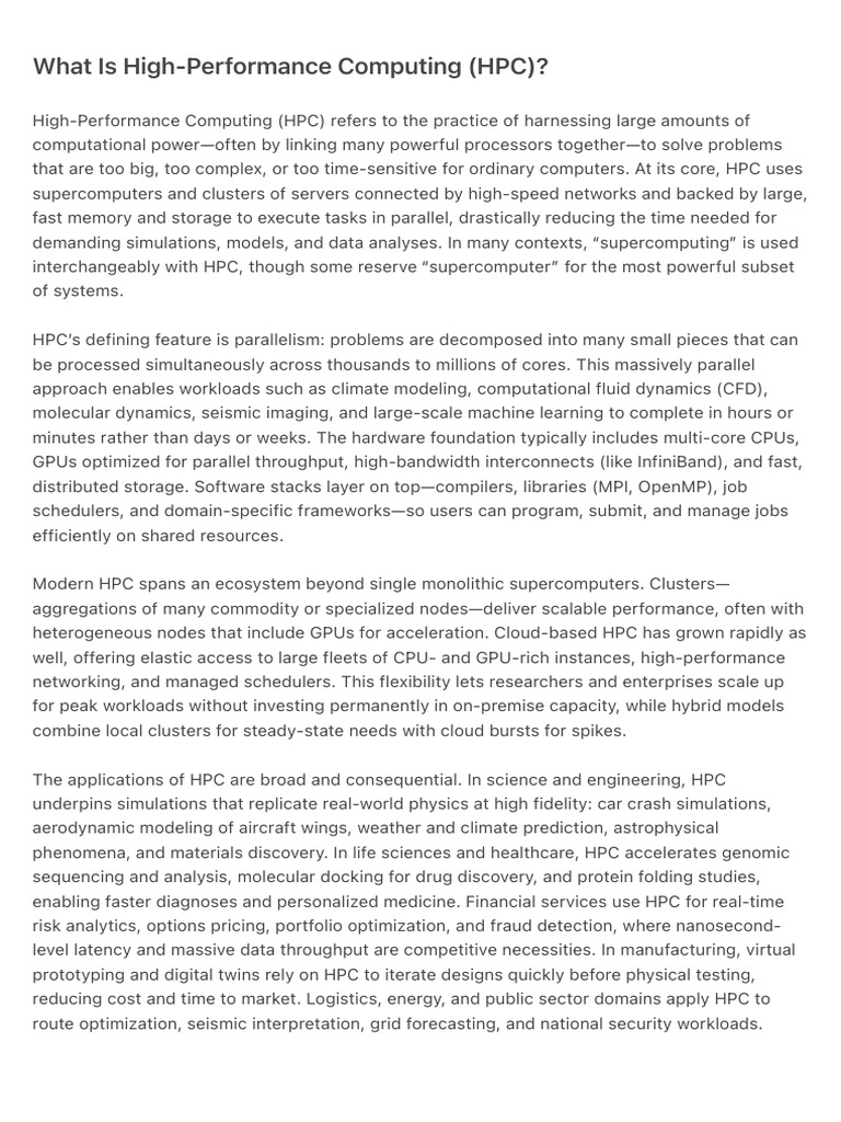 What Is High-Performance Computing (HPC) ? | PDF | Supercomputer | Scalability
