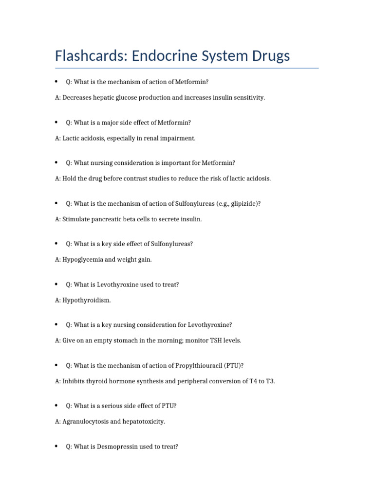 Endocrine System Drug Flashcards | PDF