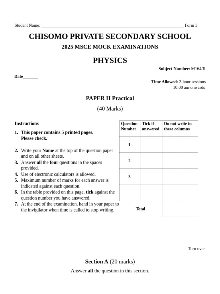2025 MSCE Physics Mock Exam Paper II | PDF | Electrical Engineering ...