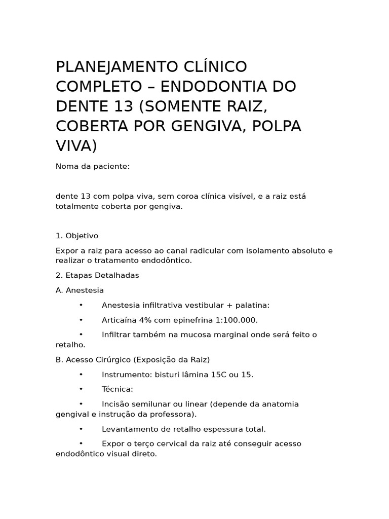 Endodontia do Dente 13: Planejamento Completo | PDF | Áreas da ...