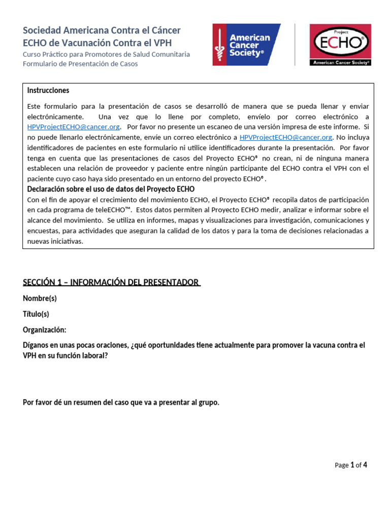 Am Can Soc HPV Vaccination CHW ECHO Case Presentation - Spanish | PDF