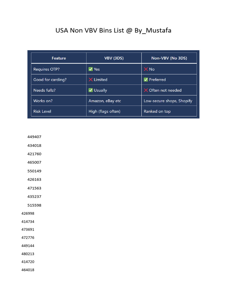 USA Non VBV Debit Bins Overview | PDF | Debits And Credits | Debit Card