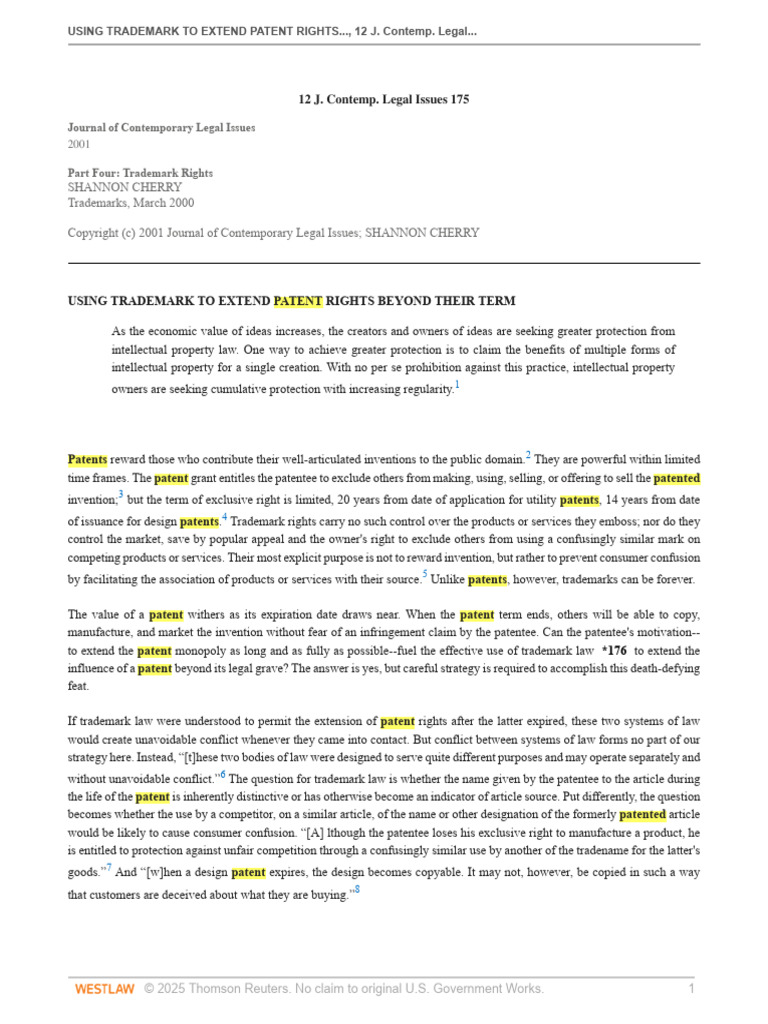 Extend Patent Rights with Trademarks | PDF | Patent | Intellectual Property