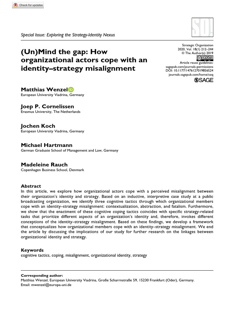Wenzel Et Al 2019 (Un) Mind The Gap How Organizational Actors Cope With ...
