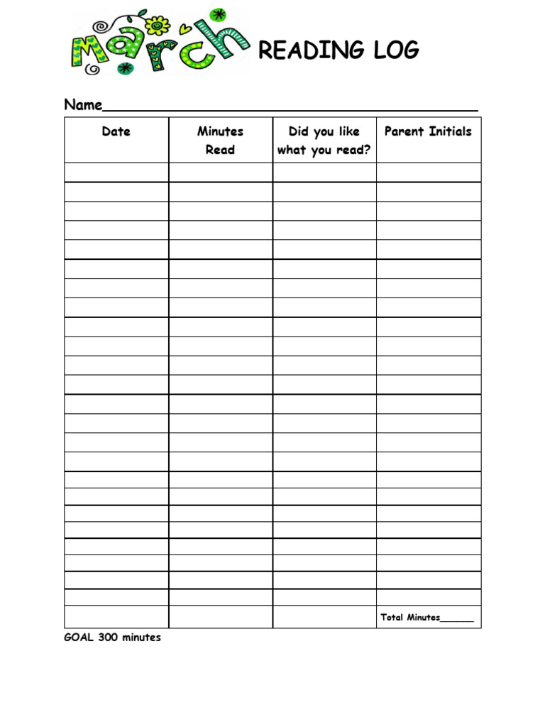 March Reading Log | PDF