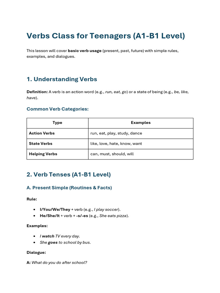 Verb Classes A1 - B1 | PDF | Verb | Morphology
