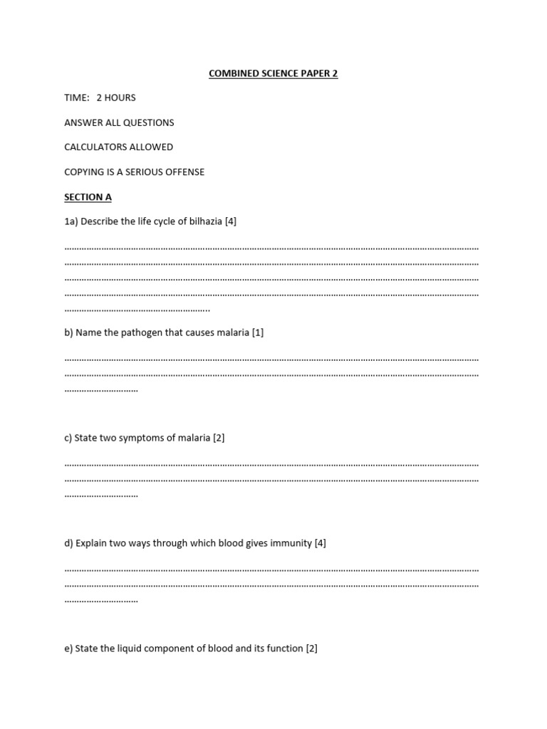 Combined Science Exam Paper Overview | PDF | Chemical Reactions | Atoms