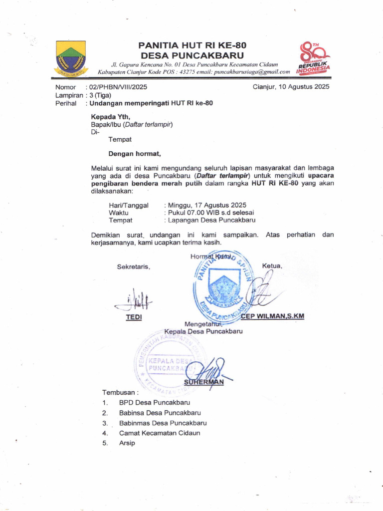Undangan Upacara HUT RI Ke-80 | PDF