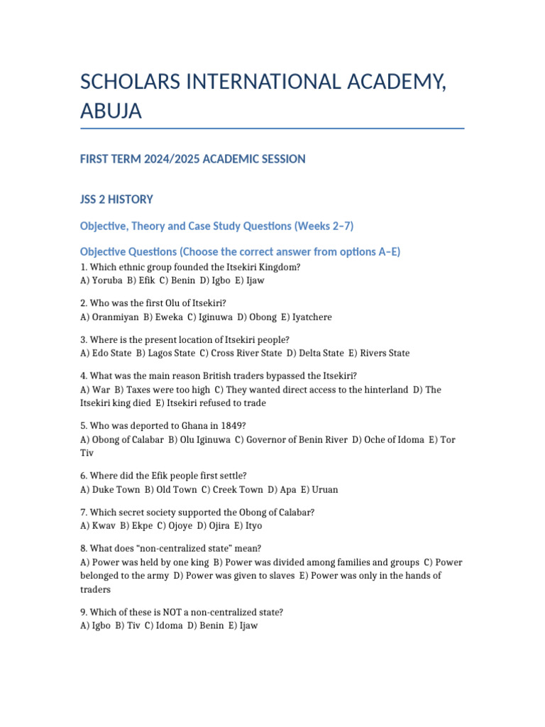 JSS 2 First Term History Notes | PDF