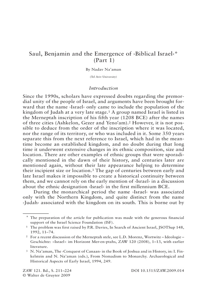 Saul Benjamin and The Emergence of Biblical Israel-Part 1 | PDF ...