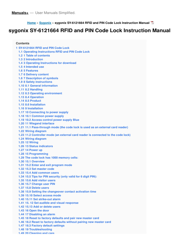 Sy 6121664 Rfid and Pin Code Lock Manual3333333333333 | PDF | Personal ...