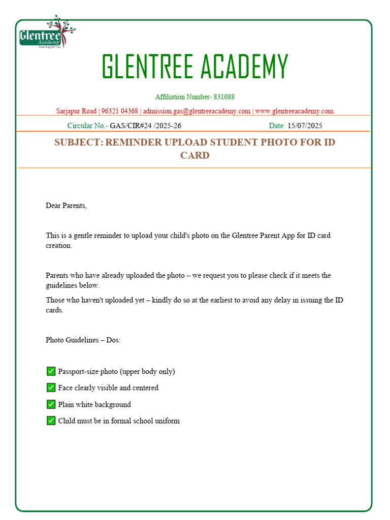 Cir#24 - Reminder Upload Student Photo For Id Card | PDF