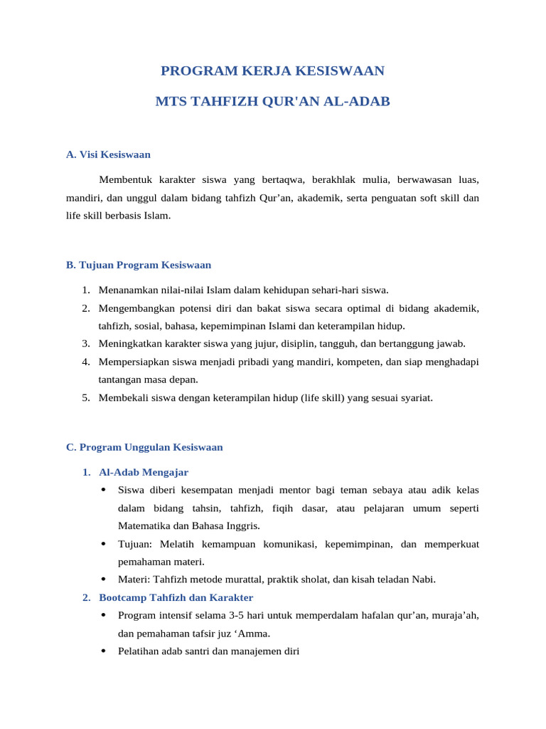 Rencana Proker Kesiswaan | PDF